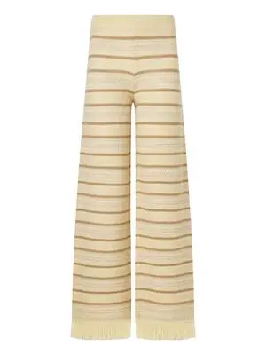Guest In Residence Fringe-detail Striped Wool And Cashmere-blend Knitted Wide-leg Pants - Multi