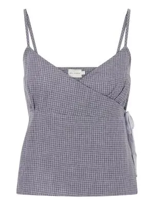 DEIJI STUDIOS Wrapping Micro-check Linen Top - Blue