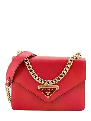 Prada Envelope Flap Chain Shoulder Bag Saffiano Leather Small Crossbody Bag - Red