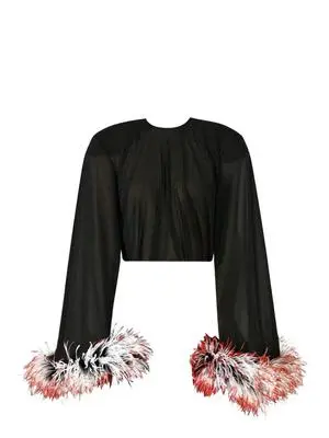 ROWEN ROSE Feather-trim Georgette Top