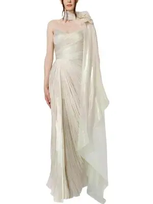 IRIS SERBAN Dolly Draped Silk Maxi Dress - Neutrals