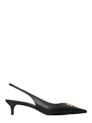 Tory Burch Charlie Logo-plaque Slingback Pumps - Black