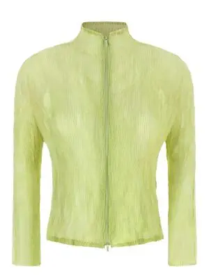 Issey Miyake Chiffon Twist 1 Pleated Zip-up Shirt - Green
