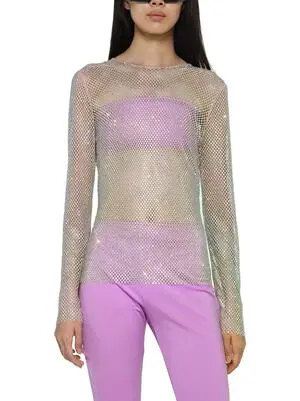 GIUSEPPE DI MORABITO Rhinestone-embroidered Mesh Top
