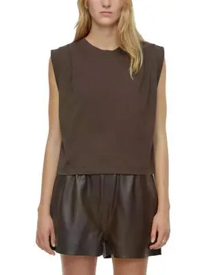Closed Pleated Sleeveless Top - Brown