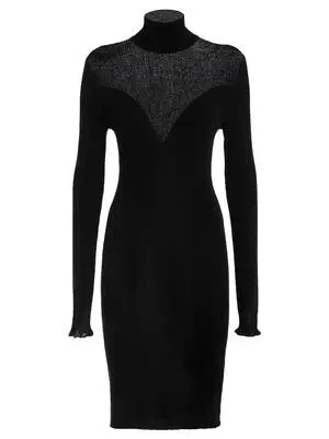 GENNY Sheer-panel Ribbed-knit Mini Dress - Black