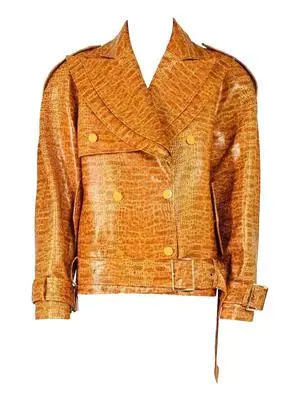 ROWEN ROSE Croco-effect Trench Jacket - Brown