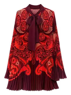 La DoubleJ Pleated Pussy-bow Blouse - Red