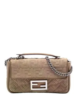 Fendi 2010-2026 Zucca Embossed Technical Fabric Chain Midi Baguette Shoulder Bag - Neutrals