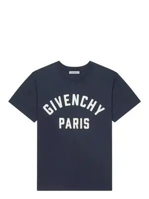 Givenchy T-shirt In Cotton With Paris Embroidery - Blue