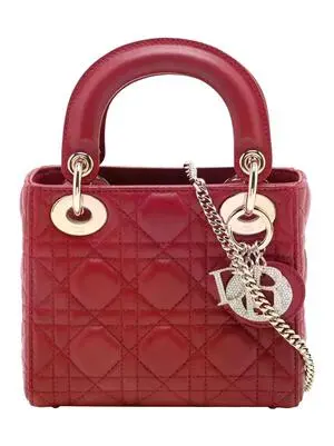 Dior 2015-2026 Mini Lambskin Cannage Lady Satchel - Red