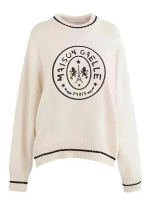 GAELLE PARIS Logo-embroidered Crew-neck Sweater - Neutrals