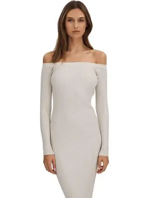 Good American Ribbed Off The Shoulder Maxi Dress - White