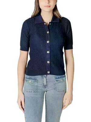 MORGAN Short-sleeve Collared Cardigan - Blue