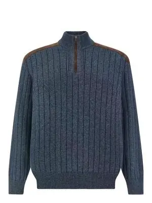 Paul & Shark Suede-panelled Half-zip Sweater - Blue