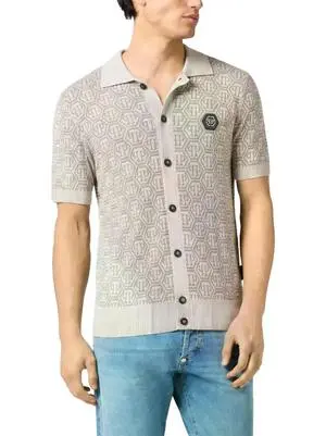 Philipp Plein Buttoned-up Polo Shirt Jacquard Monogram - Neutrals