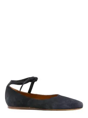 FORTE_FORTE Square-toe Ankle-tie Ballet Flats - Blue
