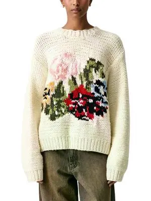 Stine Goya Floral-intarsia Chunky-knit Sweater - Neutrals