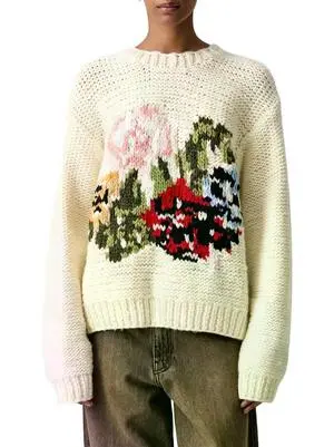 Stine Goya Floral-intarsia Chunky-knit Sweater - Neutrals