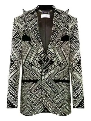 Philipp Plein Crystal-embellished Geometric-pattern Blazer - Black