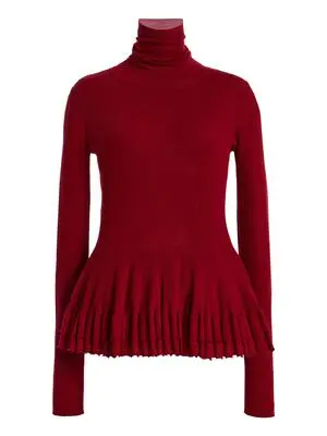 ASHLYN Merritt Turtleneck Wool-silk Top - Red