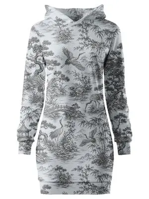 ALOHA FROM DEER Crane Garden Oversoze Hoodie Dress - Grey