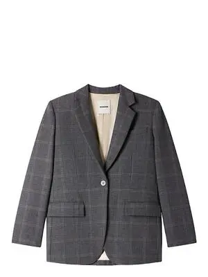 Sandro Checked Lapel-collar Stretch Wool-blend Jacket - Grey