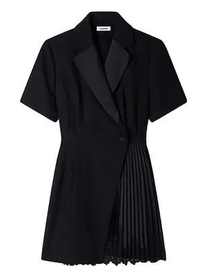 Sandro Wraparound Lapel-collar Wool-blend Mini Dress - Black