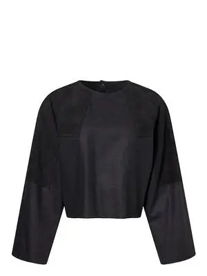 Max Mara Panelled Crop Wool Flannel Blouse - Dark Grey
