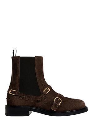 Sandro Buckle Chelsea Suede Ankle Boots - Brown
