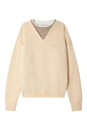 Sandro Two-in-one Wool And Cashmere-blend Jumper - Ecru