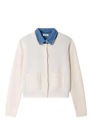 Sandro Denim-collar Button-down Wool-blend Cardigan - Ecru