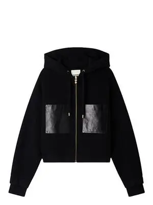 Sandro Hooded Leather-trim Wool And Cashmere Cardigan - Black