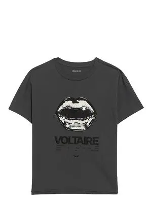 Zadig&Voltaire Tommer Rhinestone-embellished Cotton-jersey T-shirt - Carbone