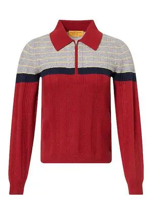 Guest In Residence Stripe Track Cashmere Knit Polo Shirt - Carmine Combo