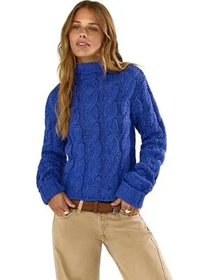 Free People Simone Cable Knit Pullover At Free People In Blonde Wood Blue Laser