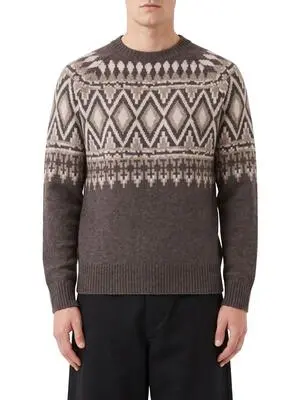 BALLANTYNE Slim Fit Wool Crewneck Sweater With Abstract Jacquard Pattern - Multicolor