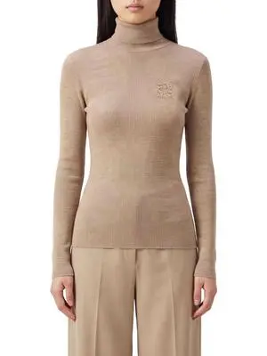 Max Mara Ribbed Wool Slim Fit Turtleneck Sweater Camel