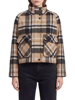 Pinko Single-breasted Tartan Wool Bomber Jacket With Funnel Neck Multicolor