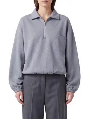 DARKPARK Relaxed Fit Cotton Polo Sweatshirt With Zip And Dropped Shoulders Grey 1