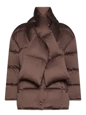 Marella Down Detachable-scarf Quilted Jacket - Brown