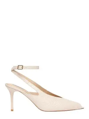 Marella Leather Croc-embossed Slingback Heels 80 - Ivory