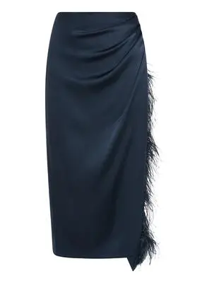 Marella Satin Feather-trim Pencil Skirt - Navy