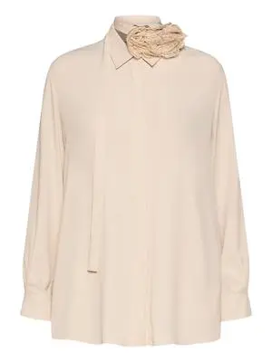 Marella Crepe De Chine Flower-detail Shirt - Beige
