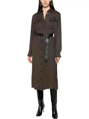 Imperial Belted Button-down Midi Dress - Brown
