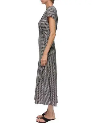 Bimba Y Lola Dark-brown Checked Patchwork Dress With Raw-edge Detailing - Black