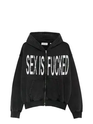 CARNE BOLLENTE Slogan-print Zip-up Hoodie - Brown