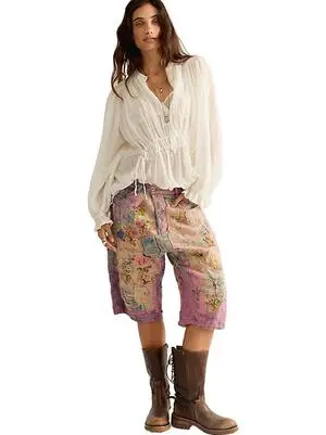 MAGNOLIA PEARL Floral Miner Denim Shorts - Multicolor