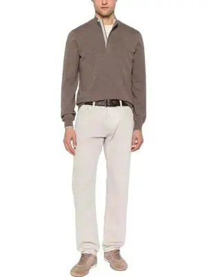 VENGERA Quarter-zip Knitted Sweater - Brown
