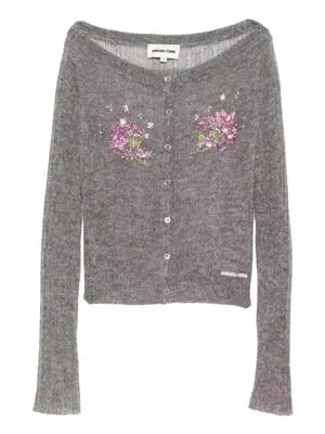 SHUSHU/TONG Beaded Floral-embellished Cardigan - Grey
